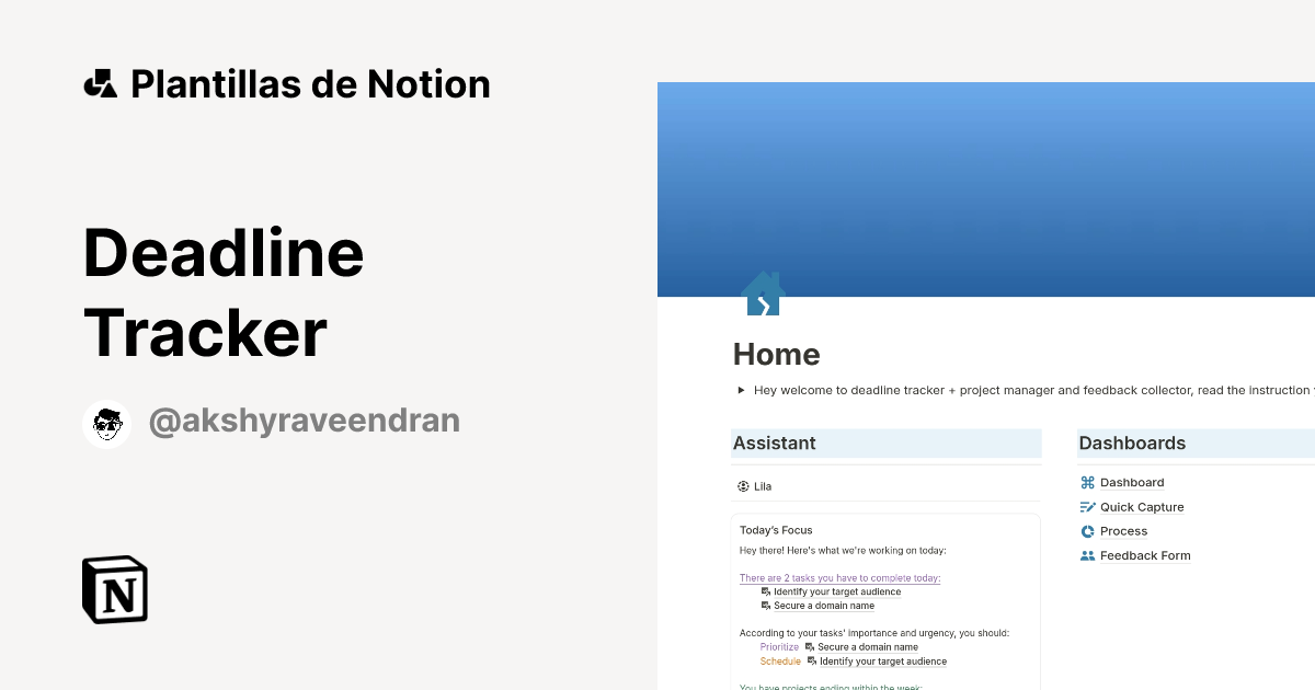 Plantilla Deadline Tracker | Notion Marketplace
