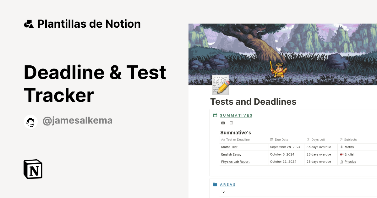 Plantilla Deadline & Test Tracker | Notion Marketplace