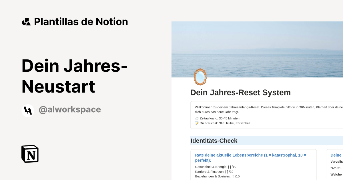 Plantilla Dein Jahres-Neustart de AL's Workspace | Notion Marketplace