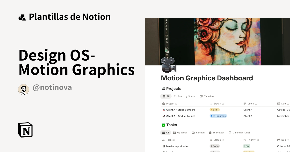 Plantilla Design OS-Motion Graphics de NotiNova | Notion Marketplace