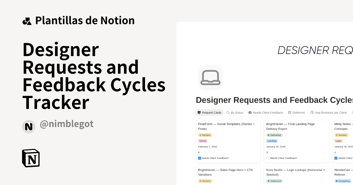 Plantilla Designer Requests and Feedback Cycles Tracker de NimbleGot ...
