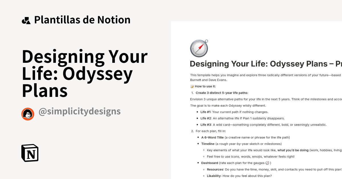 Plantilla Designing Your Life: Odyssey Plans | Notion Marketplace