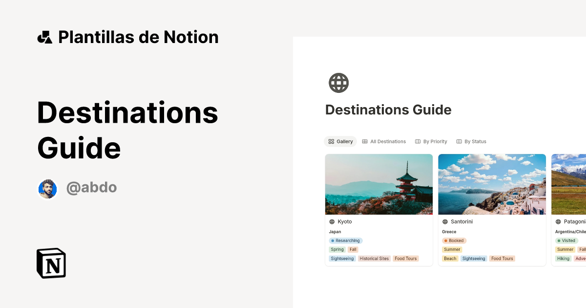 Plantilla Destinations Guide | Notion Marketplace