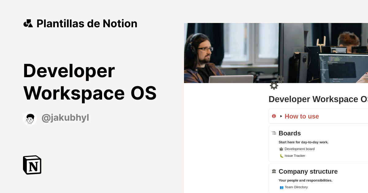 Plantilla Developer Workspace OS de Jakub Hyl | Notion Marketplace