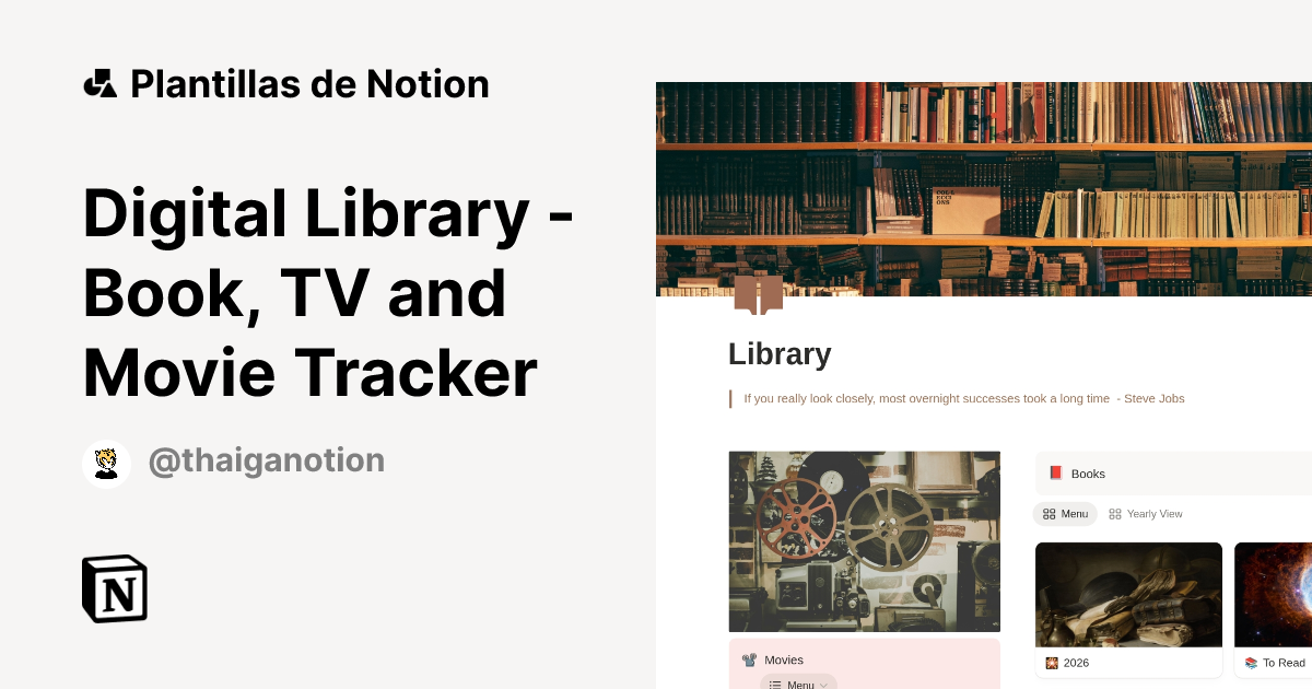 Plantilla Digital Library - Book, TV and Movie Tracker | Notion Marketplace