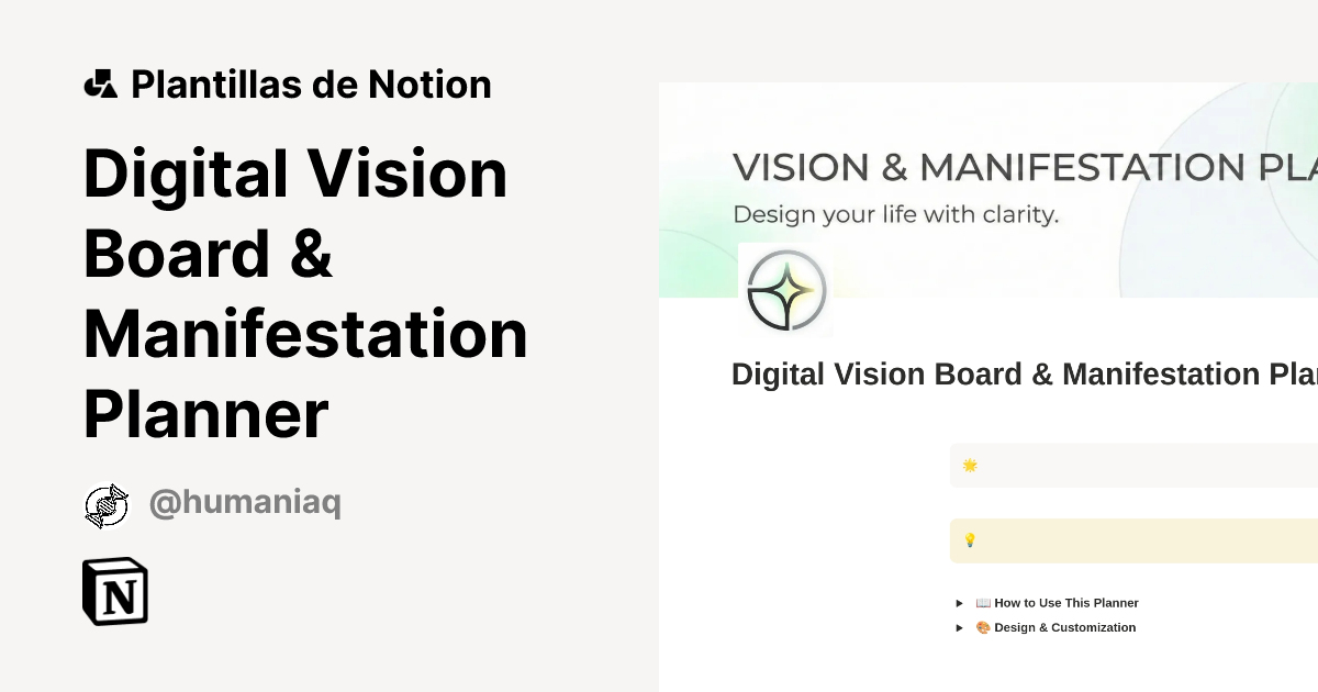 Plantilla Digital Vision Board & Manifestation Planner de Humaniaq ...