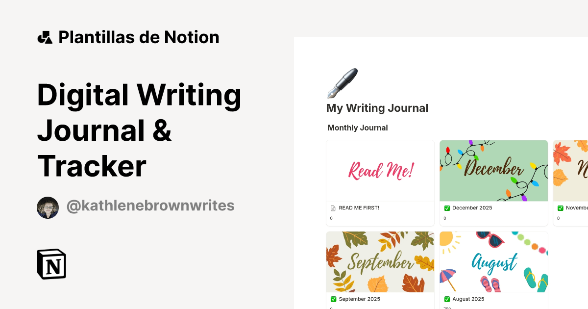 Plantilla Digital Writing Journal & Tracker | Notion Marketplace