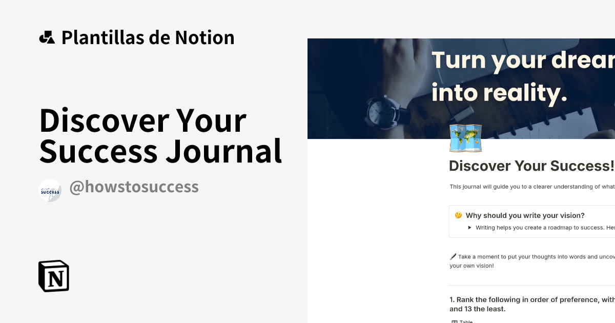 Plantilla Discover Your Success Journal | Notion Marketplace