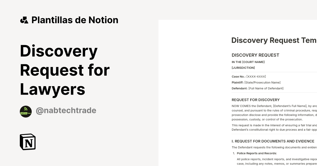 Plantilla Discovery Request for Lawyers | Notion Marketplace