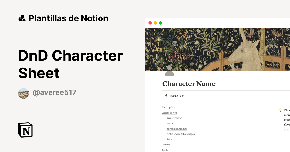 Plantilla DnD Character Sheet | Notion Marketplace