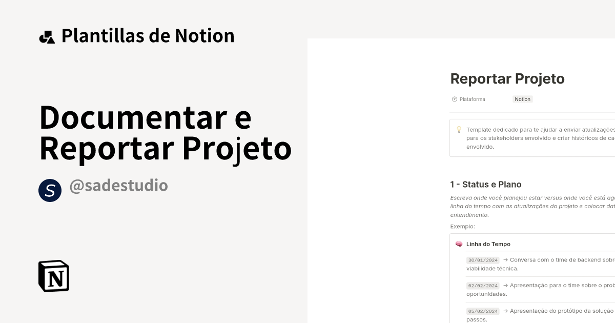 Plantilla Documentar e Reportar Projeto | Notion Marketplace