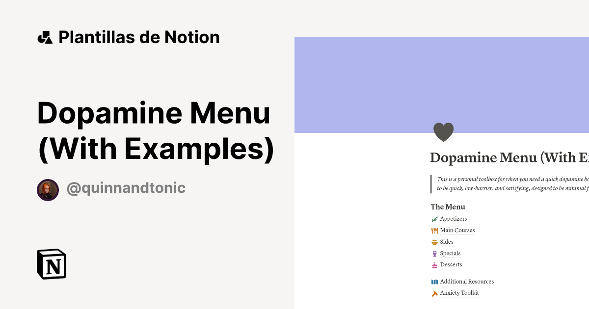 Plantilla Dopamine Menu (With Examples) de Elise Quinn | Notion Marketplace