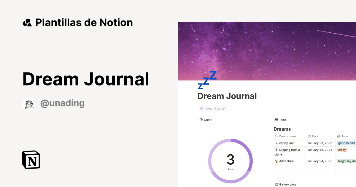 Plantilla Dream Journal de Una Ding | Notion Marketplace