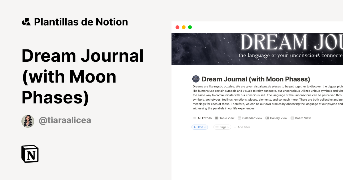 Plantilla Dream Journal (with Moon Phases) de Tiara Alicea | Notion ...