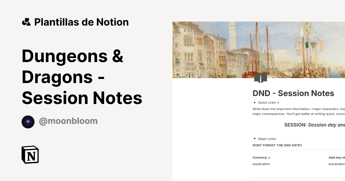Plantilla Dungeons & Dragons - Session Notes | Notion Marketplace