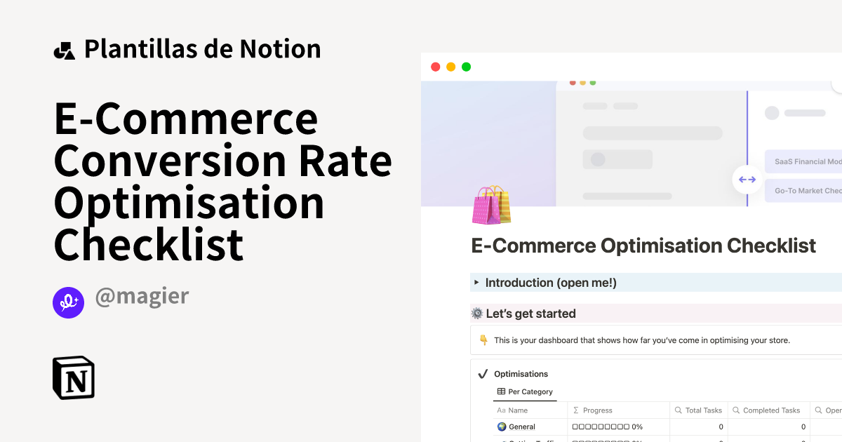 Plantilla E-Commerce Conversion Rate Optimisation Checklist | Notion Marketplace