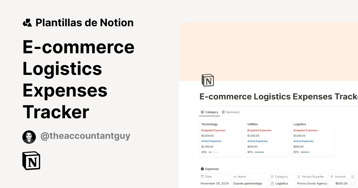 Plantilla E-commerce Logistics Expenses Tracker de theaccountantguy ...