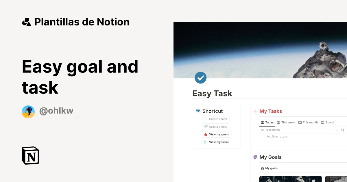 Plantilla Easy goal and task | Notion Marketplace
