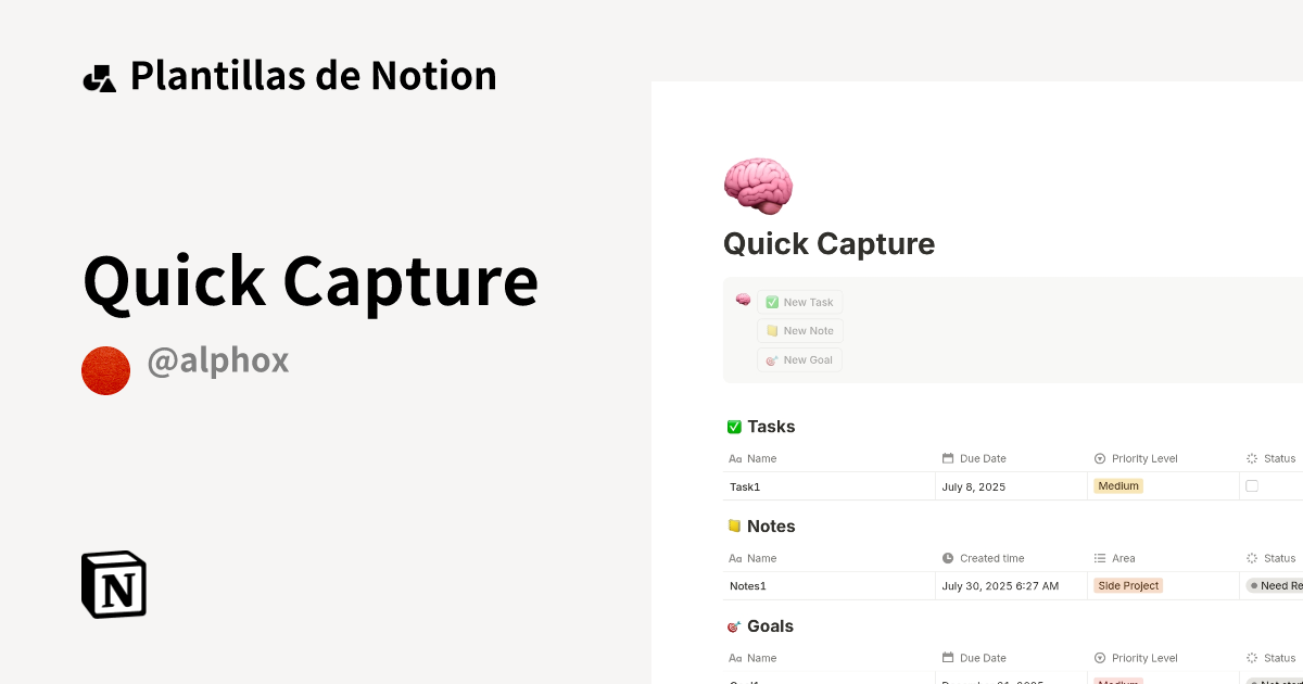 Plantilla Quick Capture | Notion Marketplace