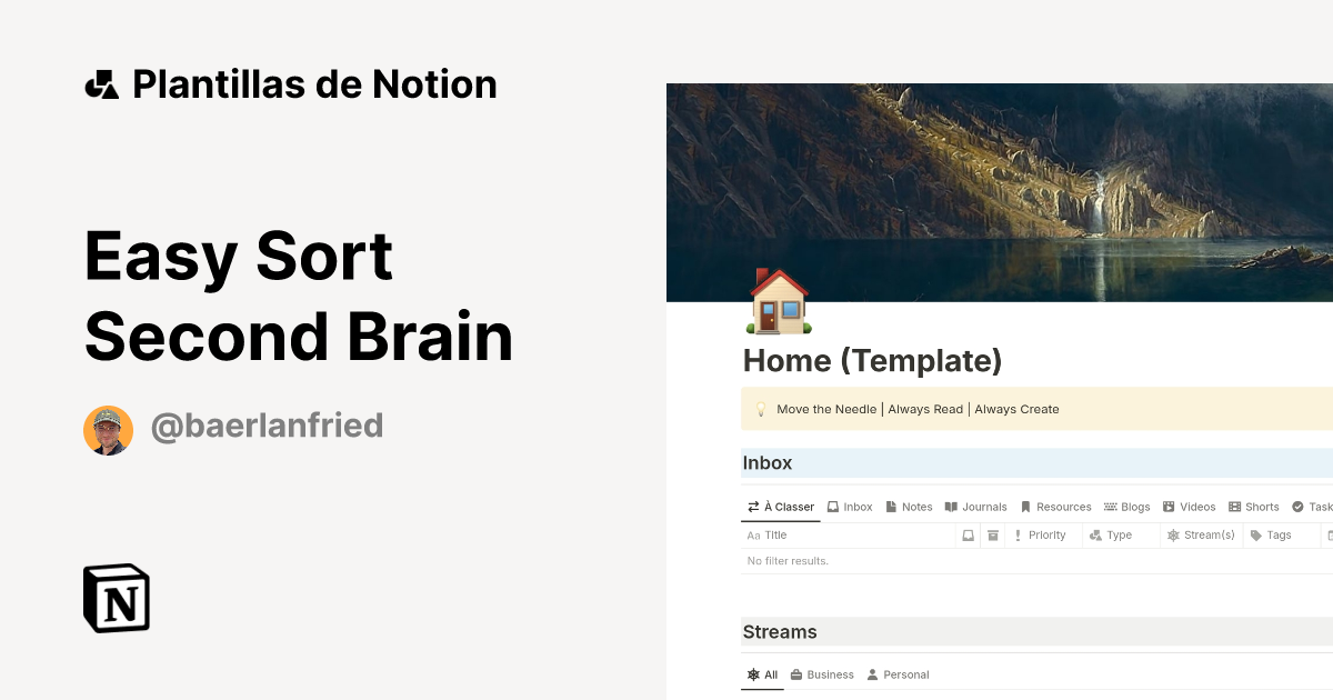Plantilla Easy Sort Second Brain de Baer Lanfried | Notion Marketplace