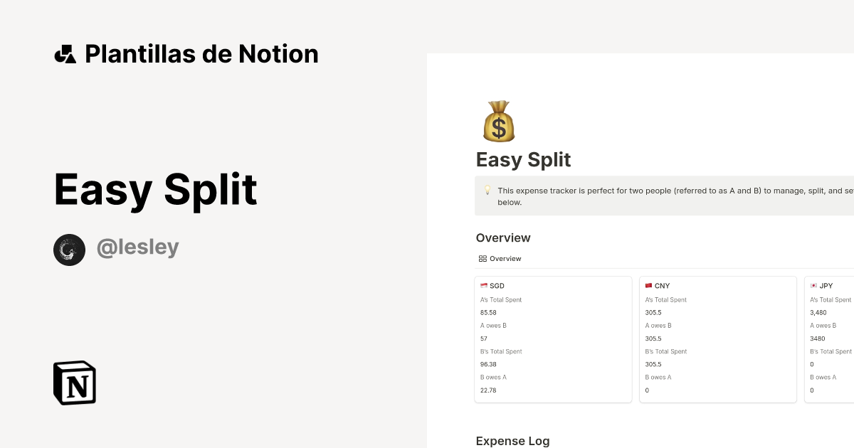 Plantilla Easy Split de Lesley | Notion Marketplace