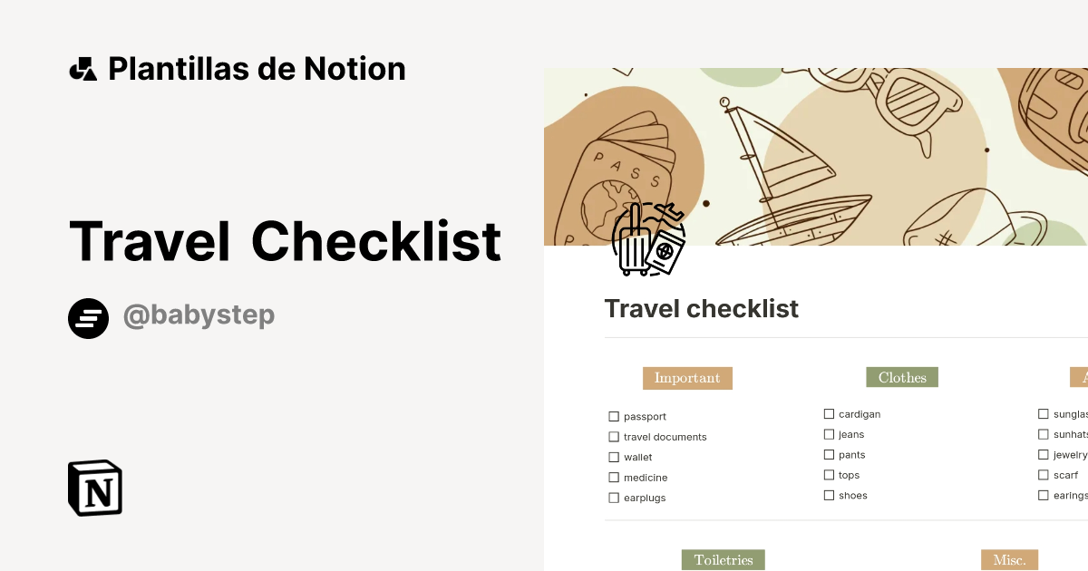 Plantilla Travel Checklist | Notion Marketplace
