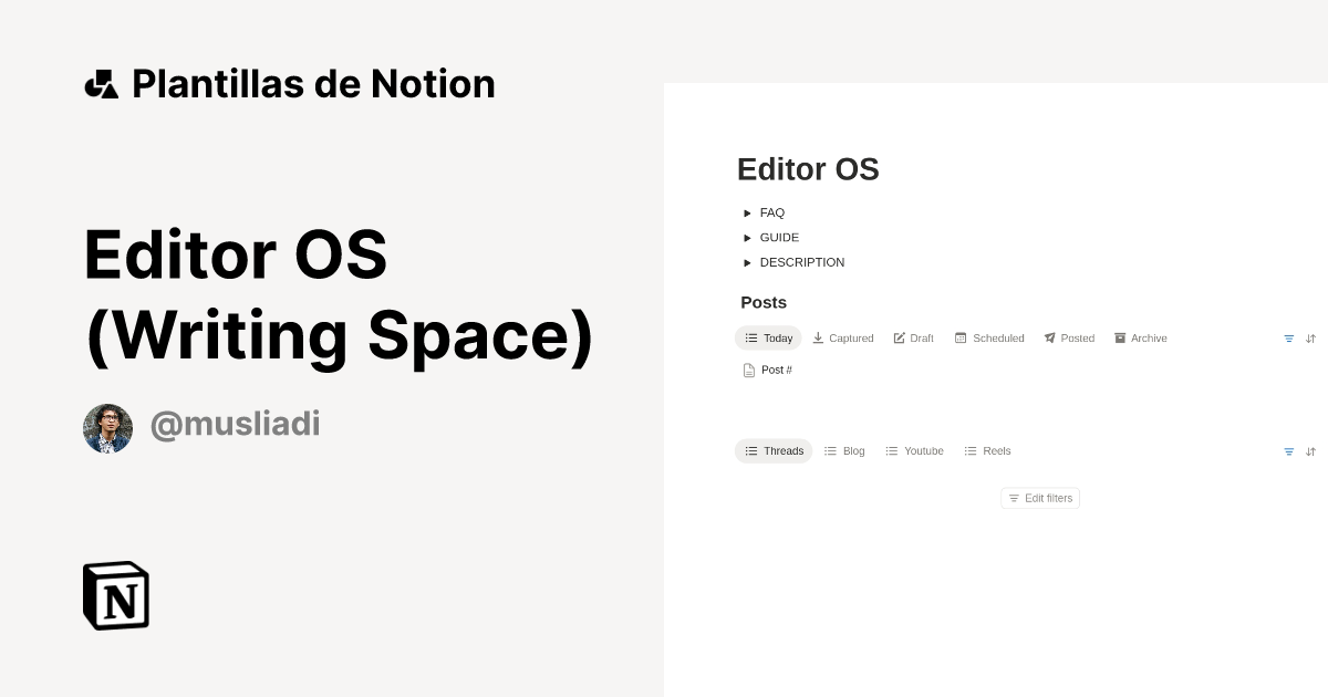 Plantilla Editor OS (Writing Space) | Notion Marketplace