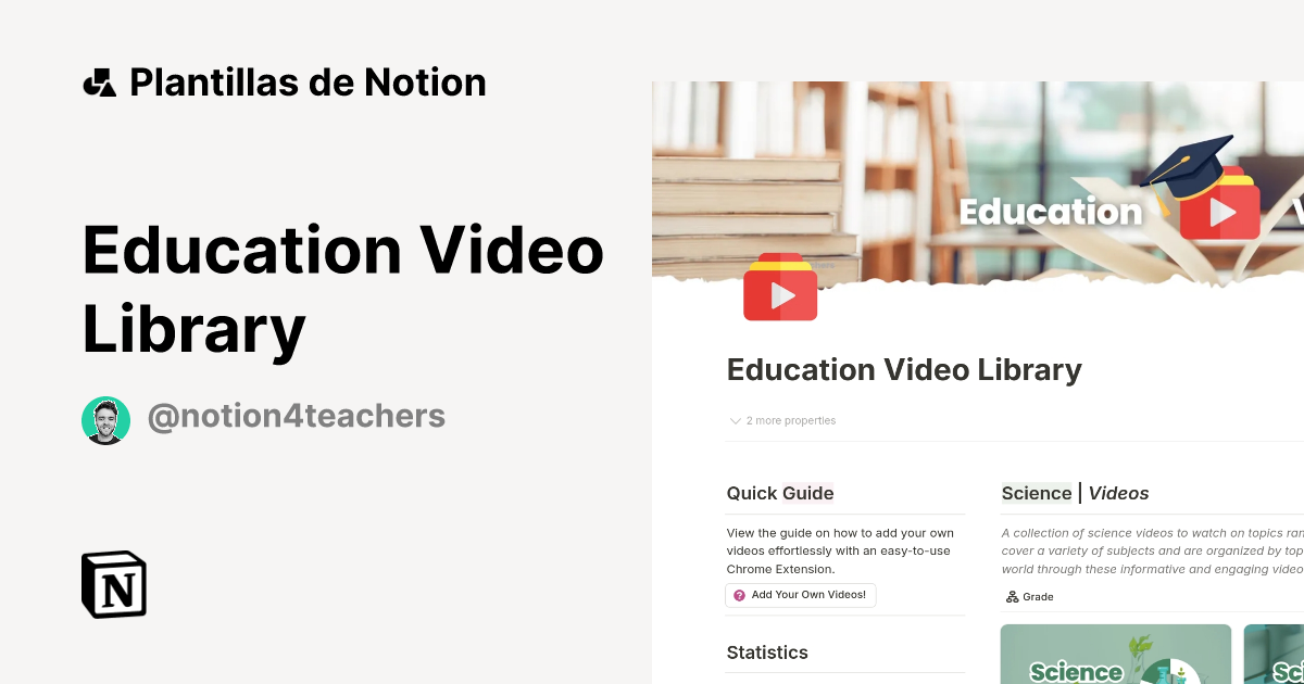 Plantilla Education Video Library de Milo | Notion4Teachers | Notion Marketplace
