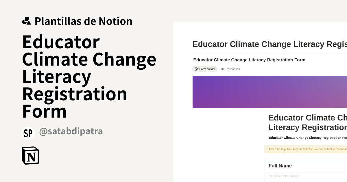 Plantilla Educator Climate Change Literacy Registration Form | Notion ...