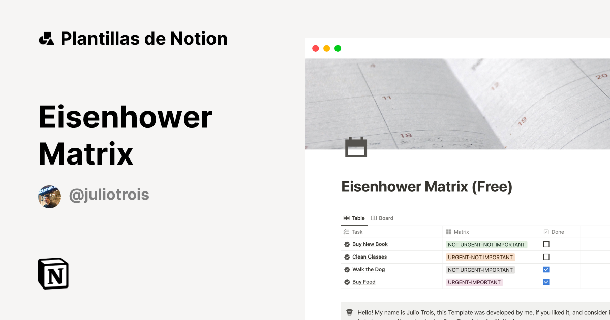 Plantilla Eisenhower Matrix | Notion Marketplace