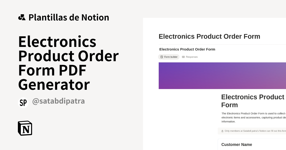 Plantilla Electronics Product Order Form PDF Generator de Satabdi Patra ...