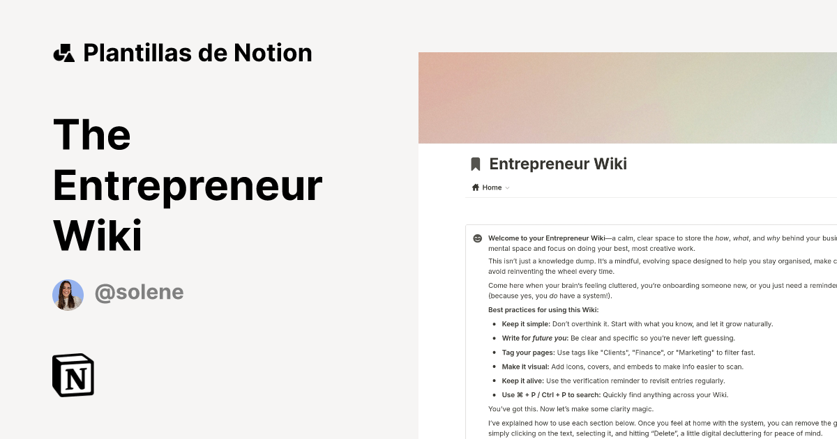 Plantilla The Entrepreneur Wiki | Notion Marketplace