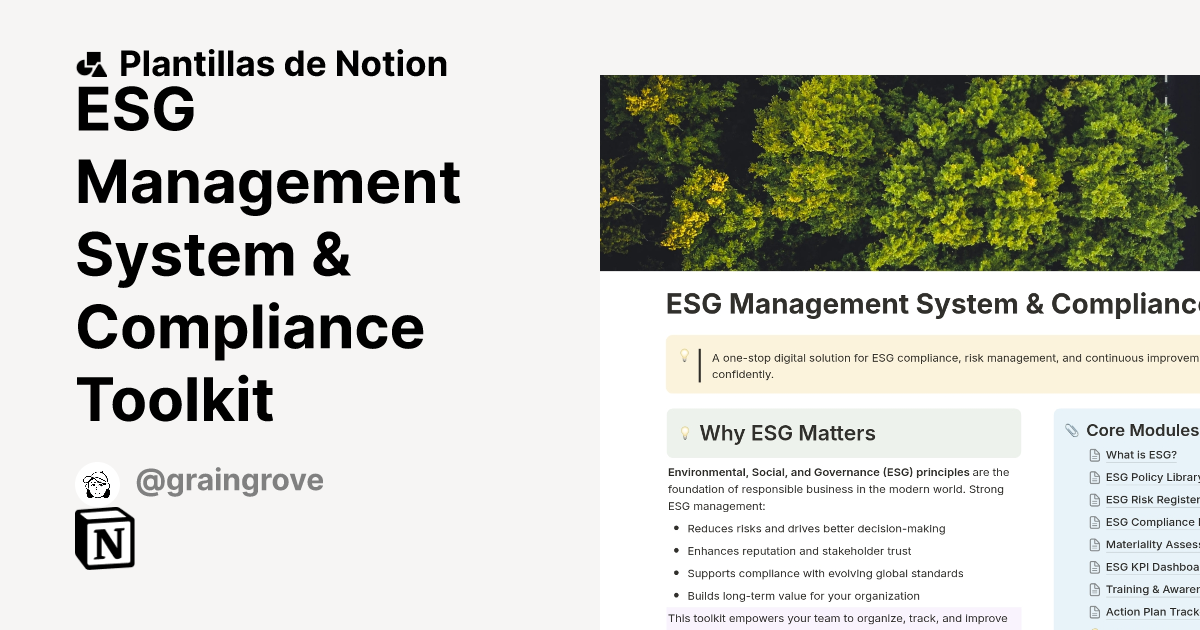 Plantilla ESG Management System & Compliance Toolkit | Notion Marketplace