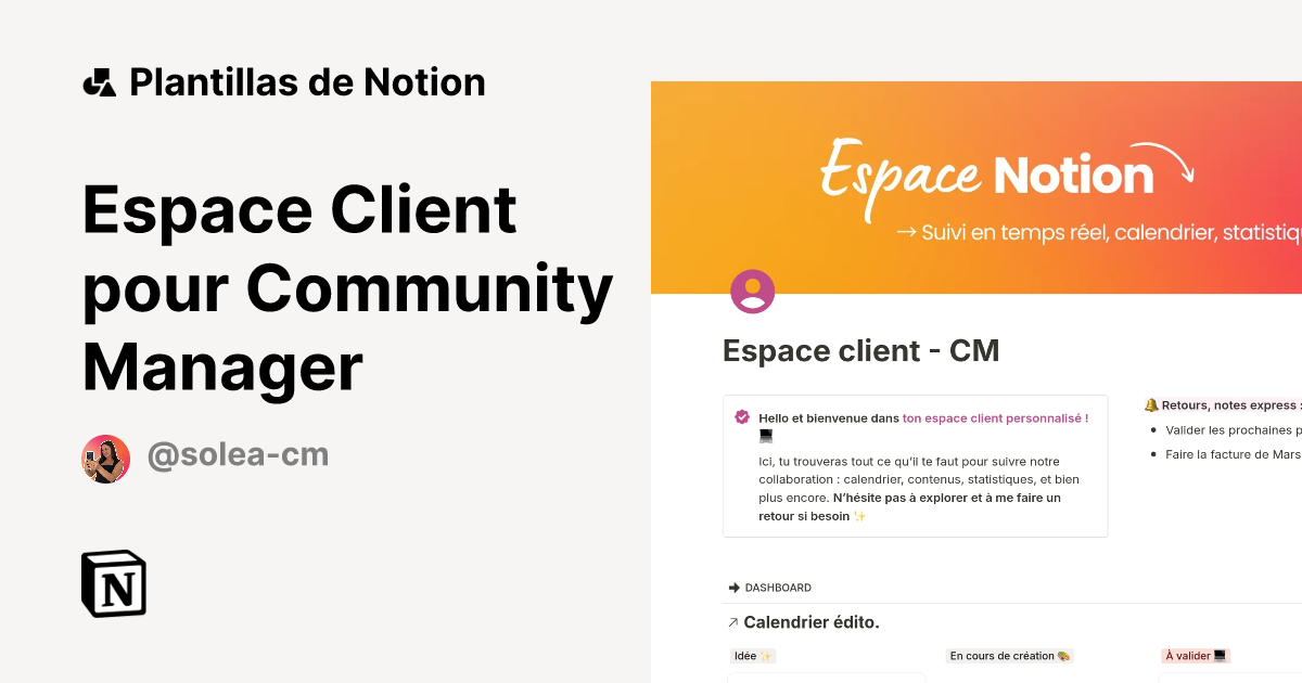 Plantilla Espace Client pour Community Manager | Notion Marketplace