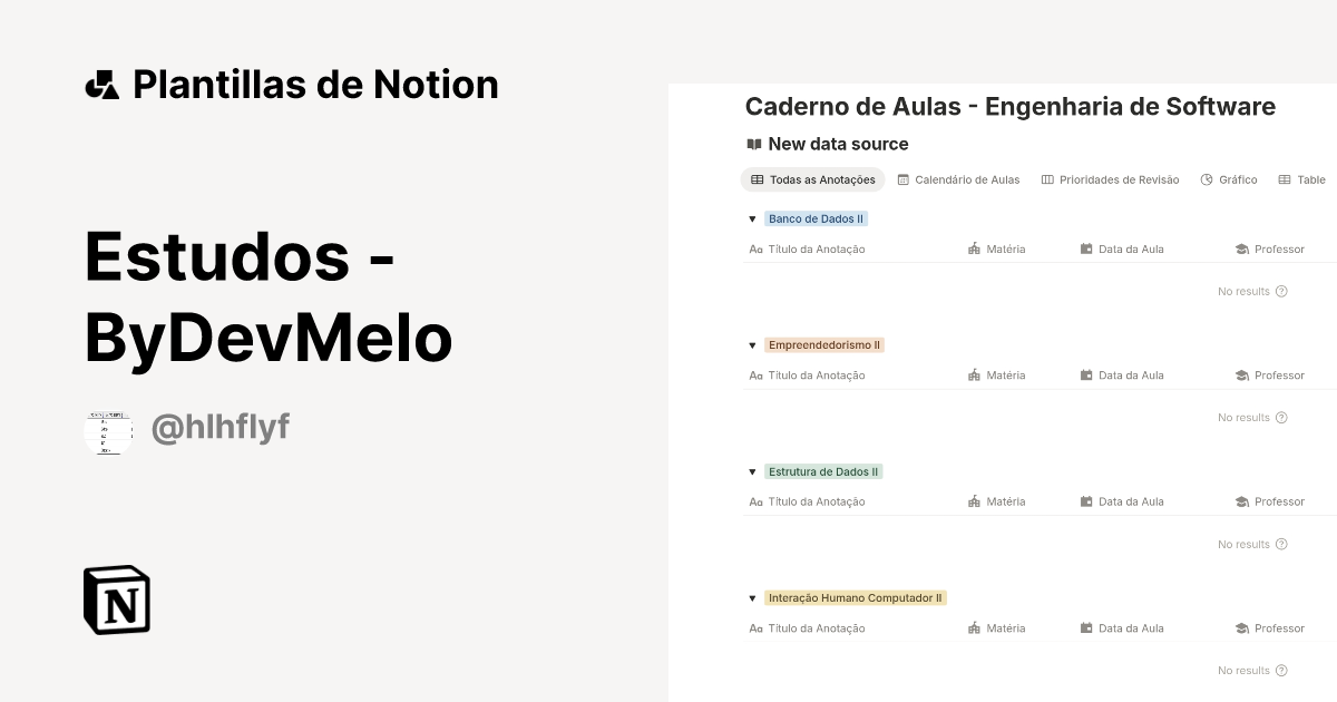 Plantilla Estudos - ByDevMelo de Diego Melo | Notion Marketplace