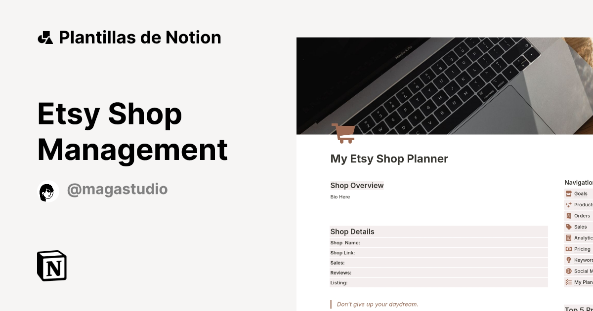 Plantilla Etsy Shop Management | Notion Marketplace