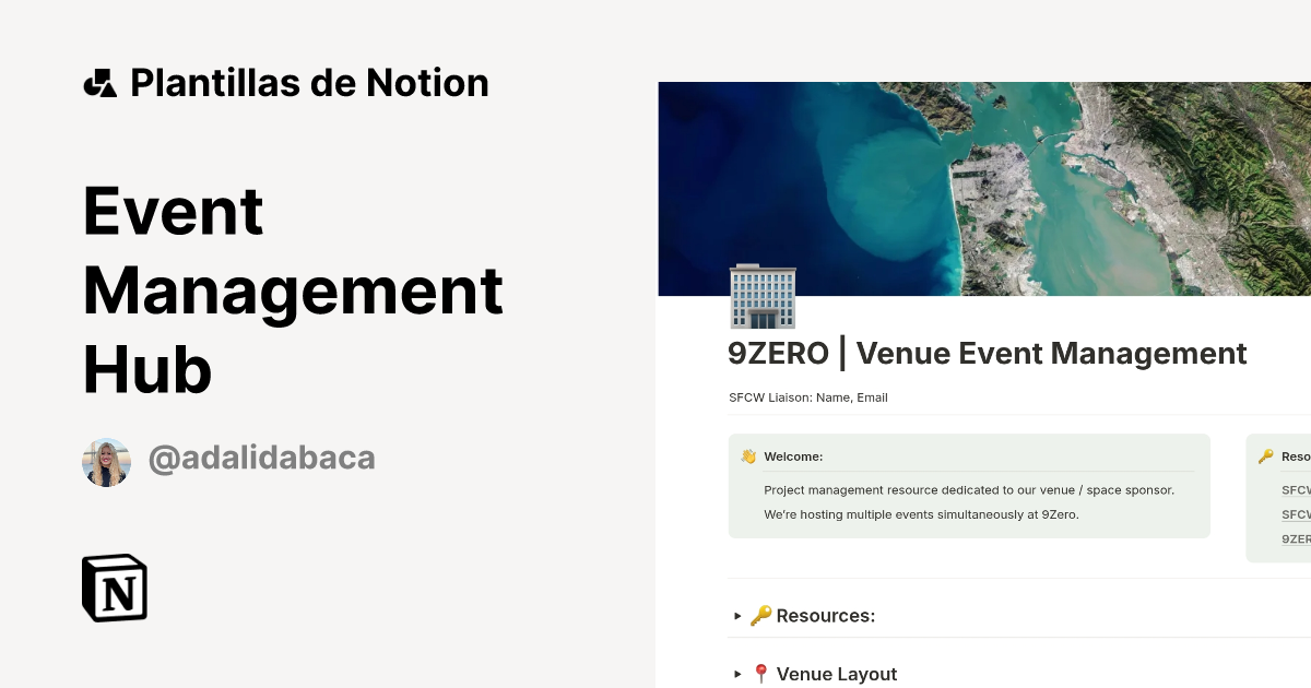 Plantilla Event Management Hub de Adalida Baca | Notion Marketplace