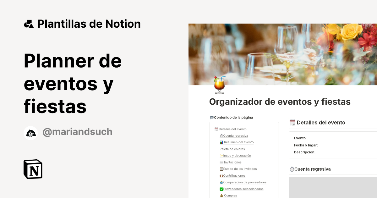 Plantilla Planner de eventos y fiestas | Notion Marketplace