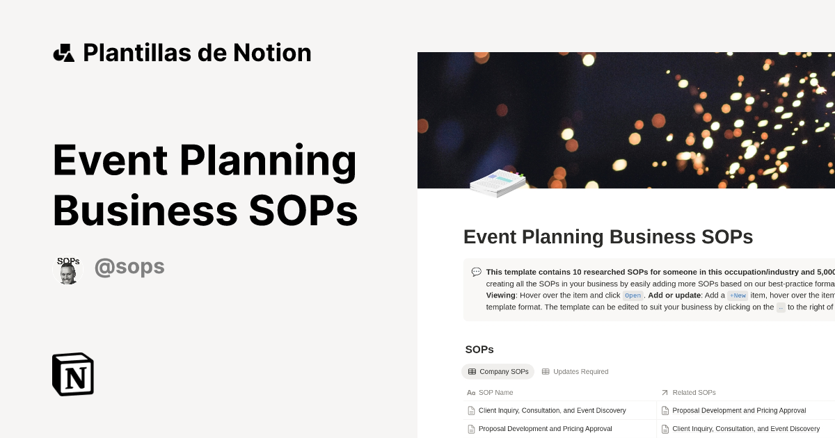 Plantilla Event Planning Business SOPs de SOPs | Notion Marketplace