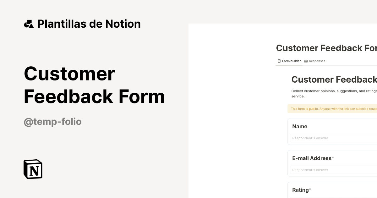 Plantilla Customer Feedback Form | Notion Marketplace