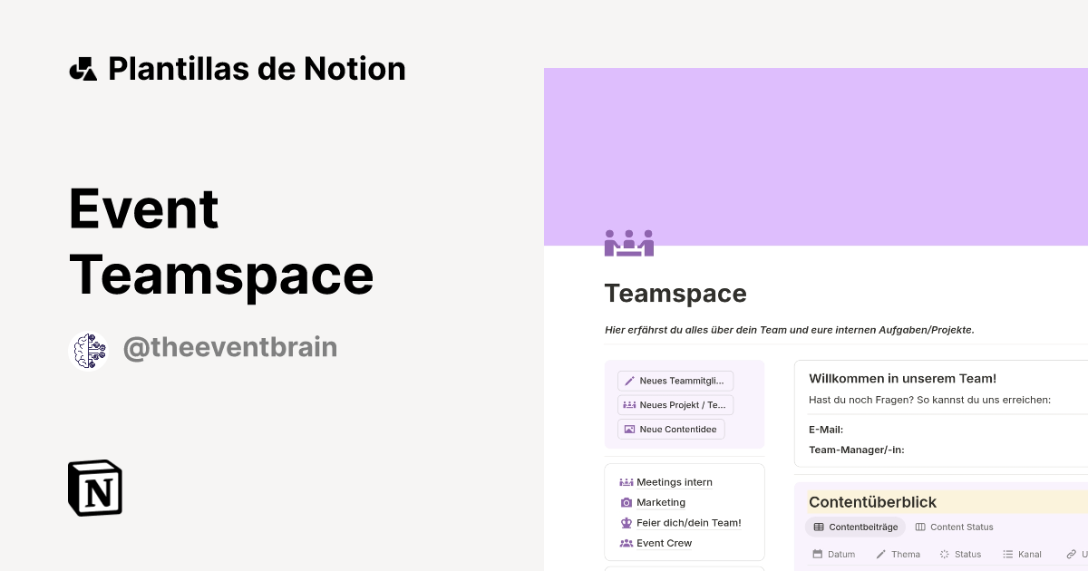 Plantilla Event Teamspace de TheEventBrain | Notion Marketplace