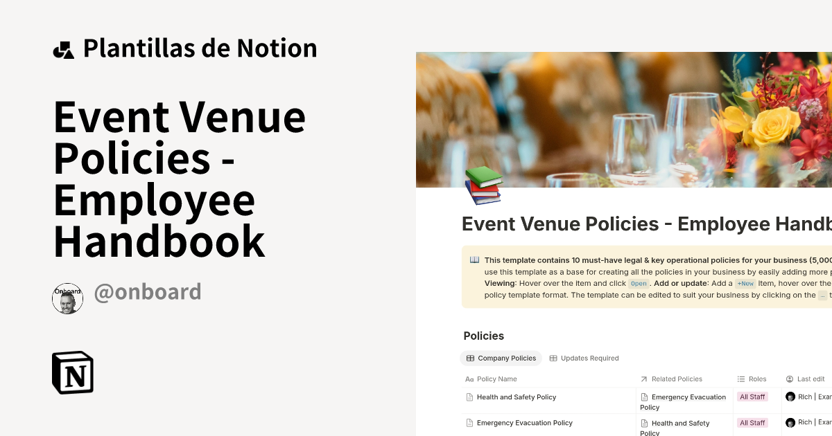 Plantilla Event Venue Policies - Employee Handbook de Policy | Notion ...