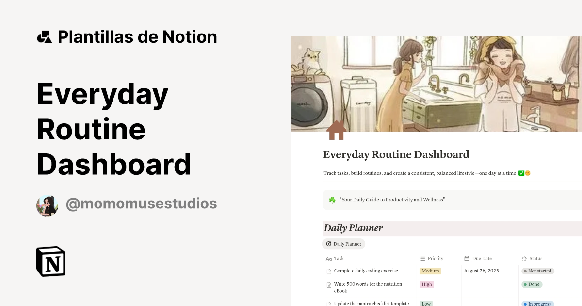 Plantilla Everyday Routine Dashboard de momomuse studio | Notion Marketplace