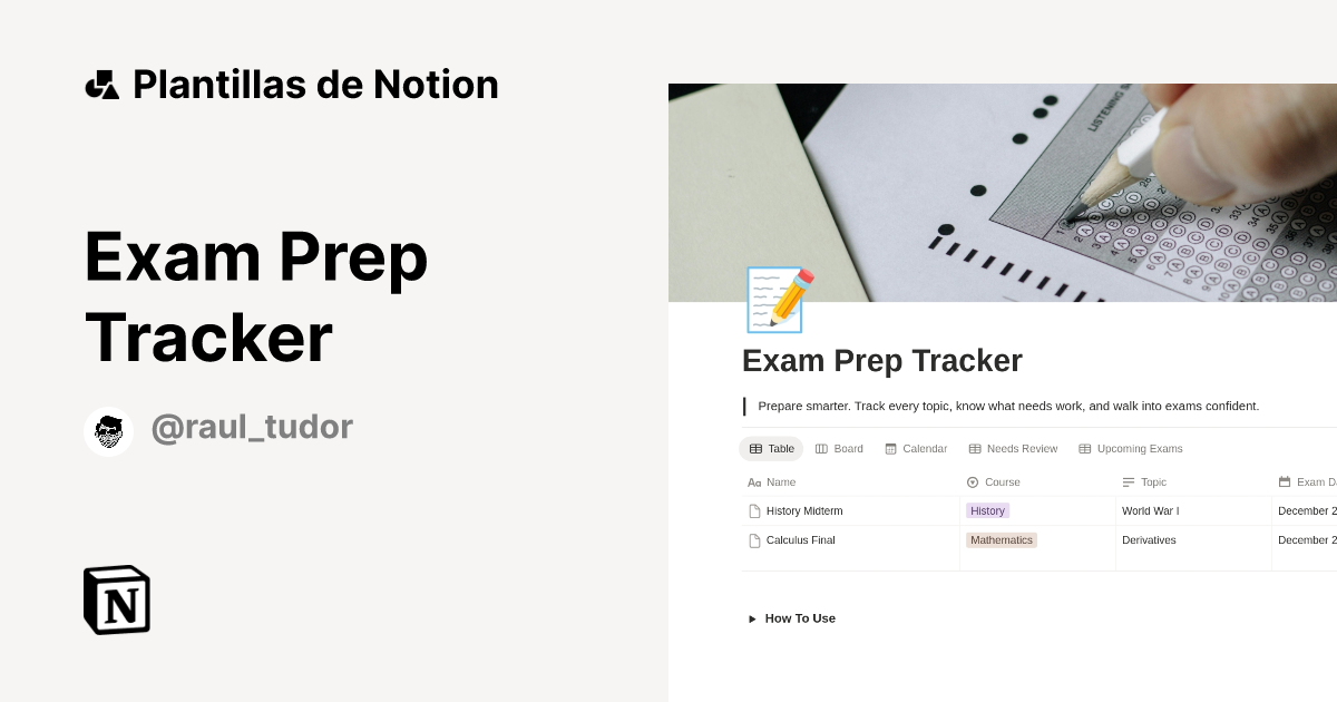 Plantilla Exam Prep Tracker | Notion Marketplace