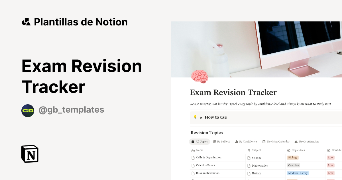 Plantilla Exam Revision Tracker de GB Templates | Notion Marketplace