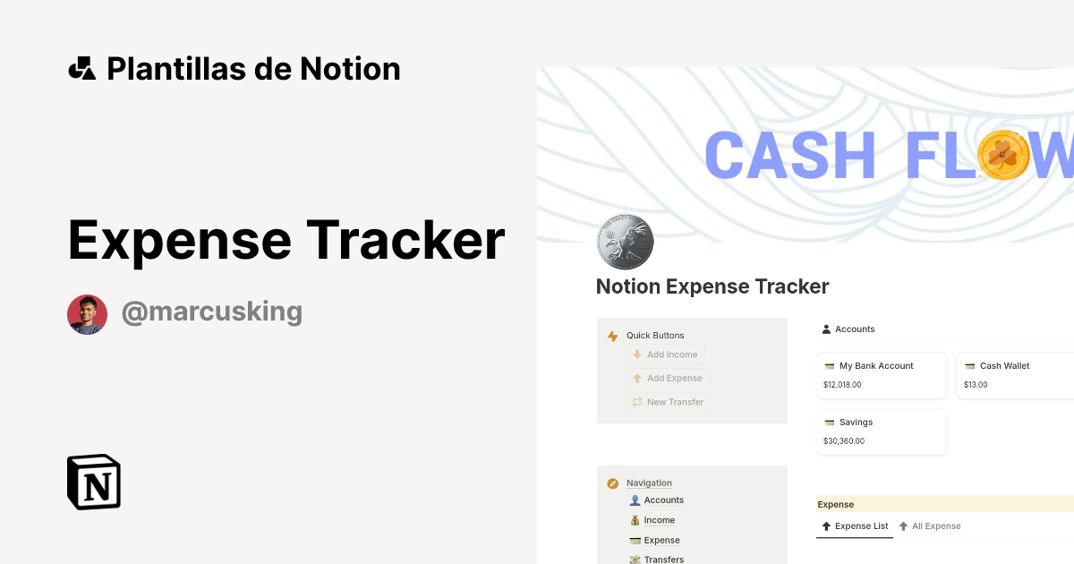 Plantilla Expense Tracker de Marcus | Notion template creator | Notion ...
