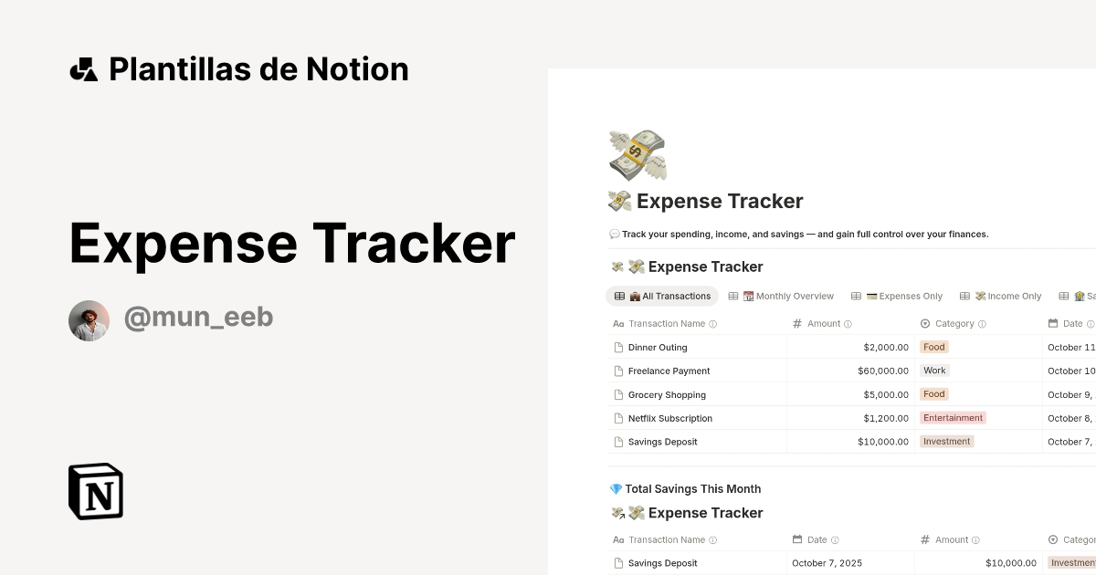 Plantilla Expense Tracker | Notion Marketplace