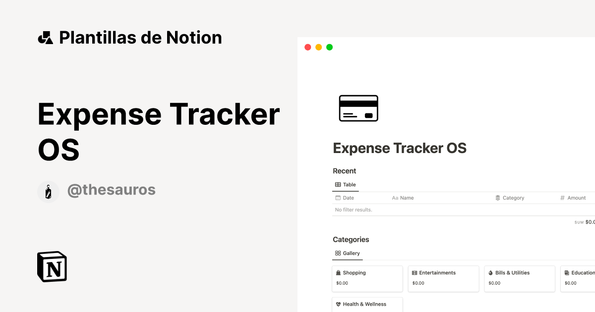 Plantilla Expense Tracker OS de Thesauros | Notion Marketplace