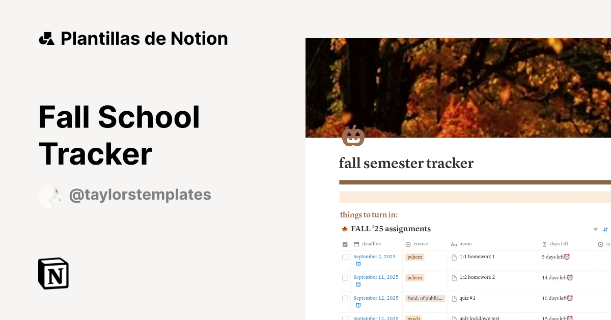 Plantilla Fall School Tracker | Notion Marketplace