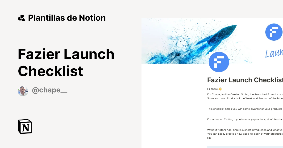 Plantilla Fazier Launch Checklist | Notion Marketplace